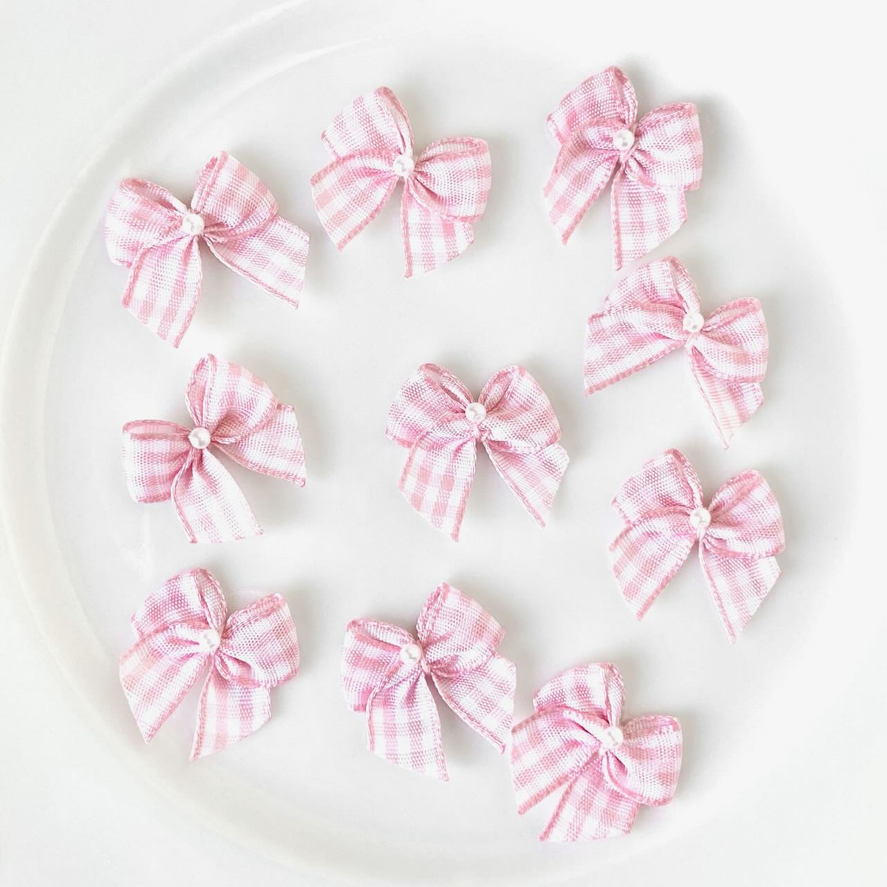 Vintage Gingham Check Bows With Pearl Center – Rose Mille